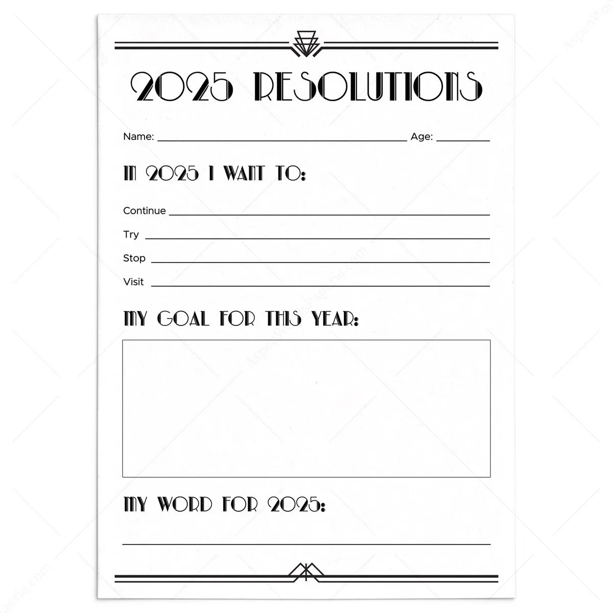 Gatsby Themed New Years Resolutions Card | Instant Download