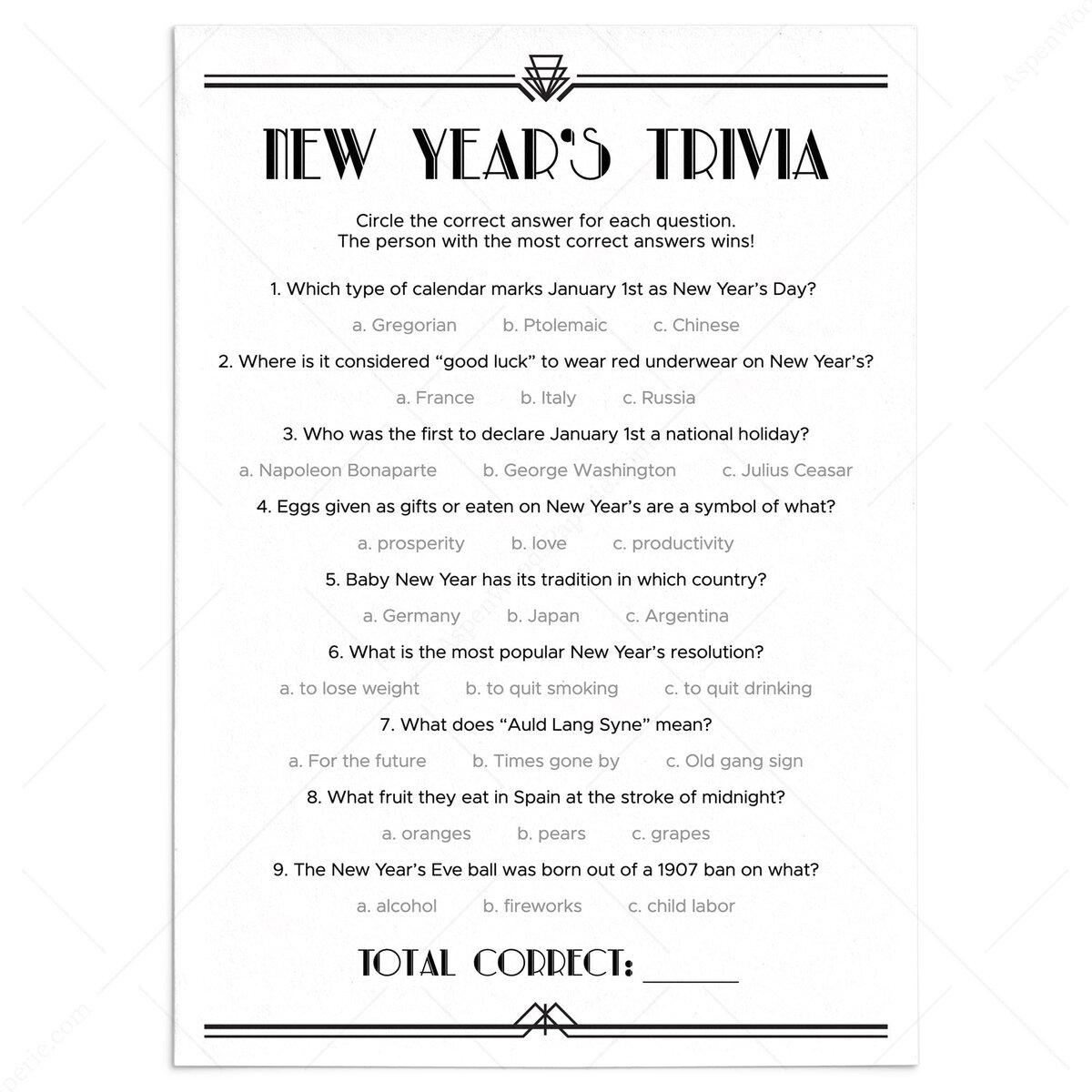 New Year's Trivia Questions and Answers | Roaring 20s Theme