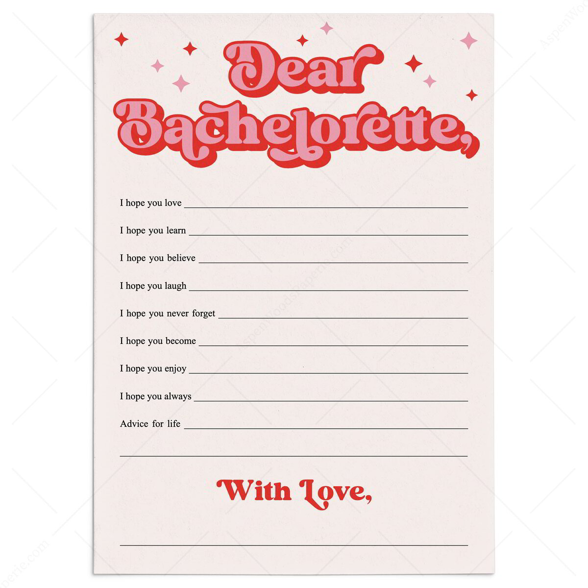 Pink Dear Bachelorette Wishes | Advice Card Printable