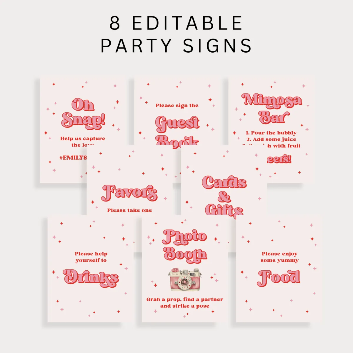 Pink Retro Bachelorette Signs Bundle | Editable Templates