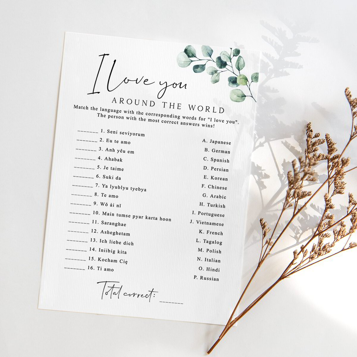 I Love You Around the World Game Printable | Greenery Wedding