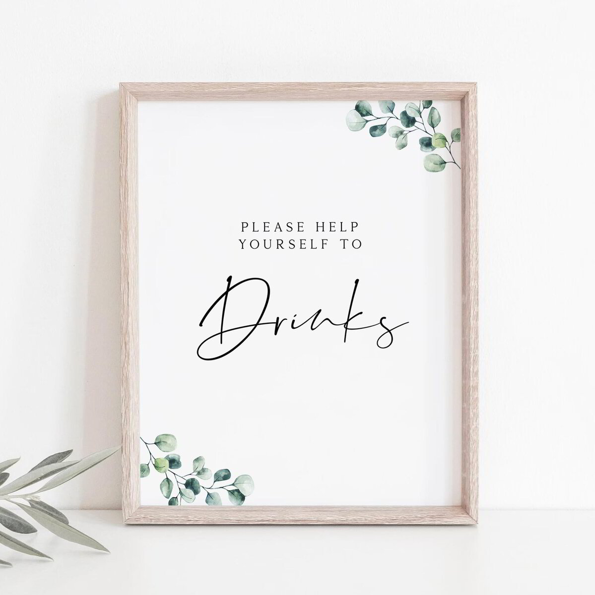 Please Help Yourself to Drinks Sign | Greenery Themed Party Decor