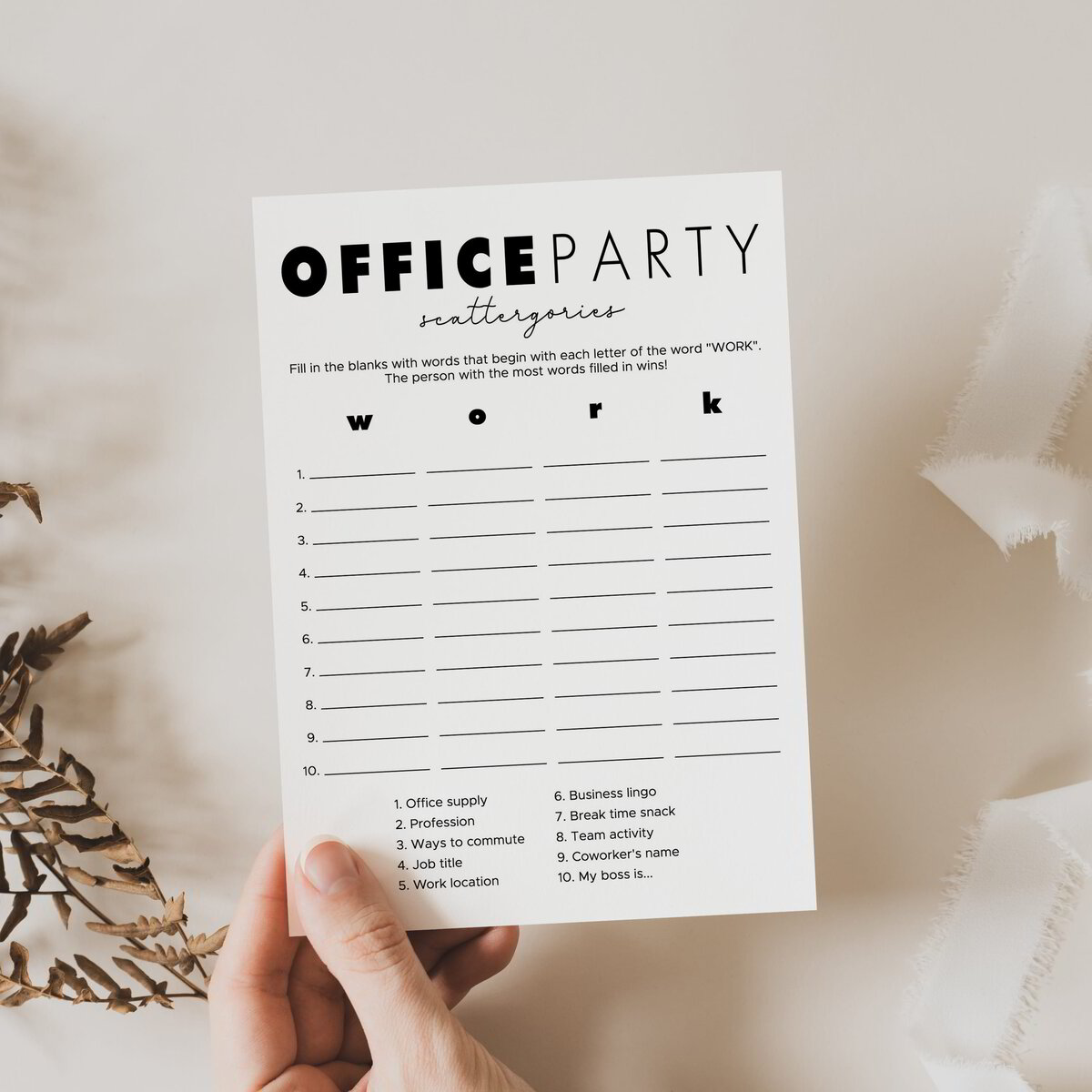Clean Office Scattergories | Party Games for Work Party