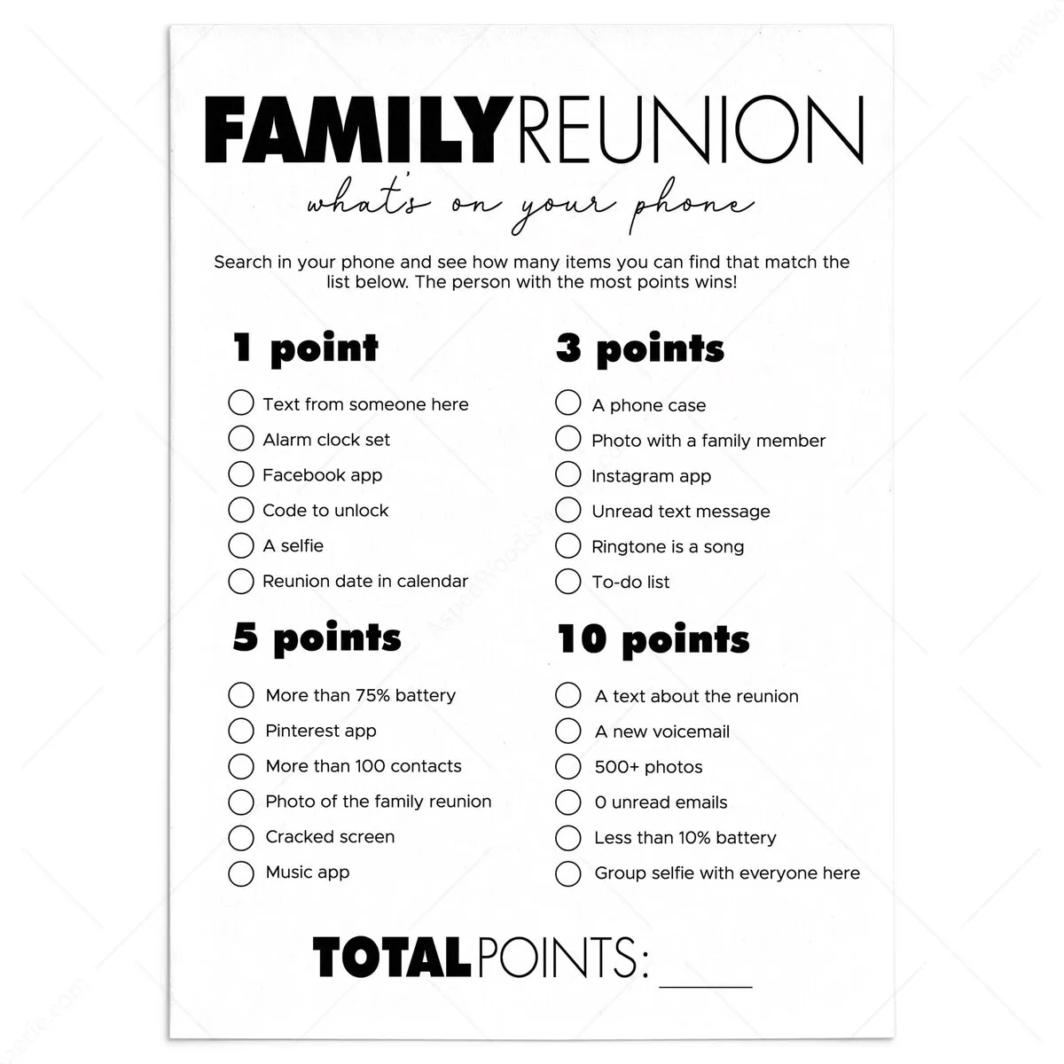 Phone Raid Game for Family Get Together | Printable