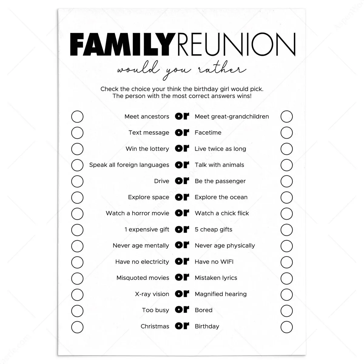 Fun Would You Rather Questions Sheet for Families | Printable