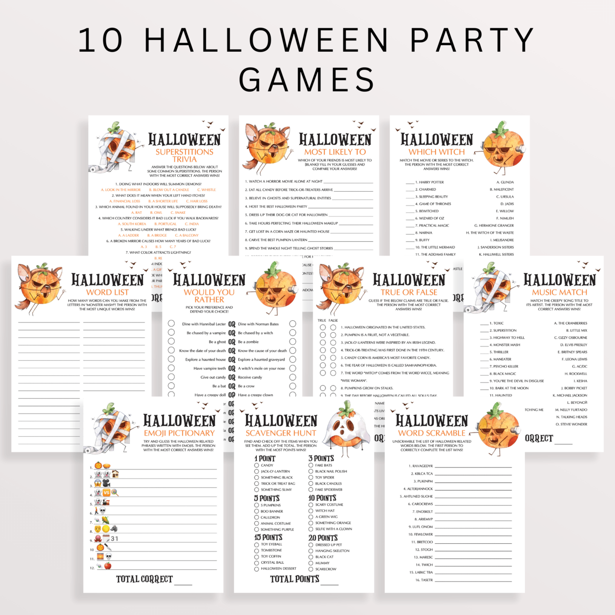 Spooky Pumpkin Halloween Bash Activity Package Printable | Editable ...