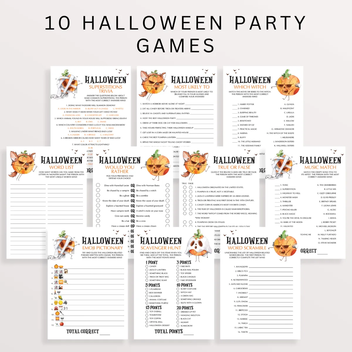 Spooky Pumpkin Halloween Bash Activity Package Printable | Editable ...