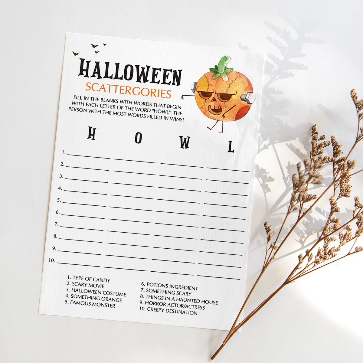 Printable Scattergories Game | Halloween Party Games Classroom Ideas