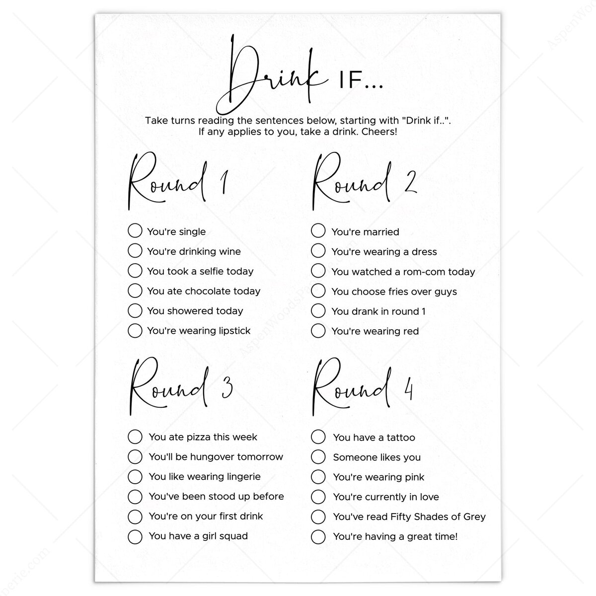 Modern Drink If Bachelorette Bar Games Printable | Bach Party