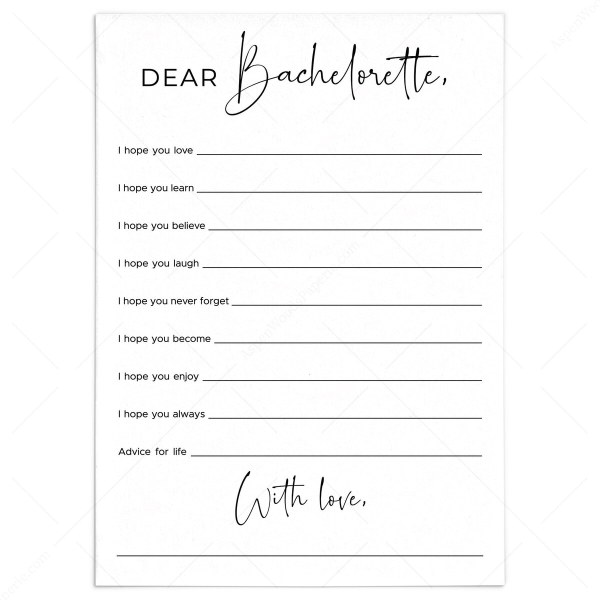 Wishes for the Bride-to-Be Keepsake Card | Bachelorette Party Game