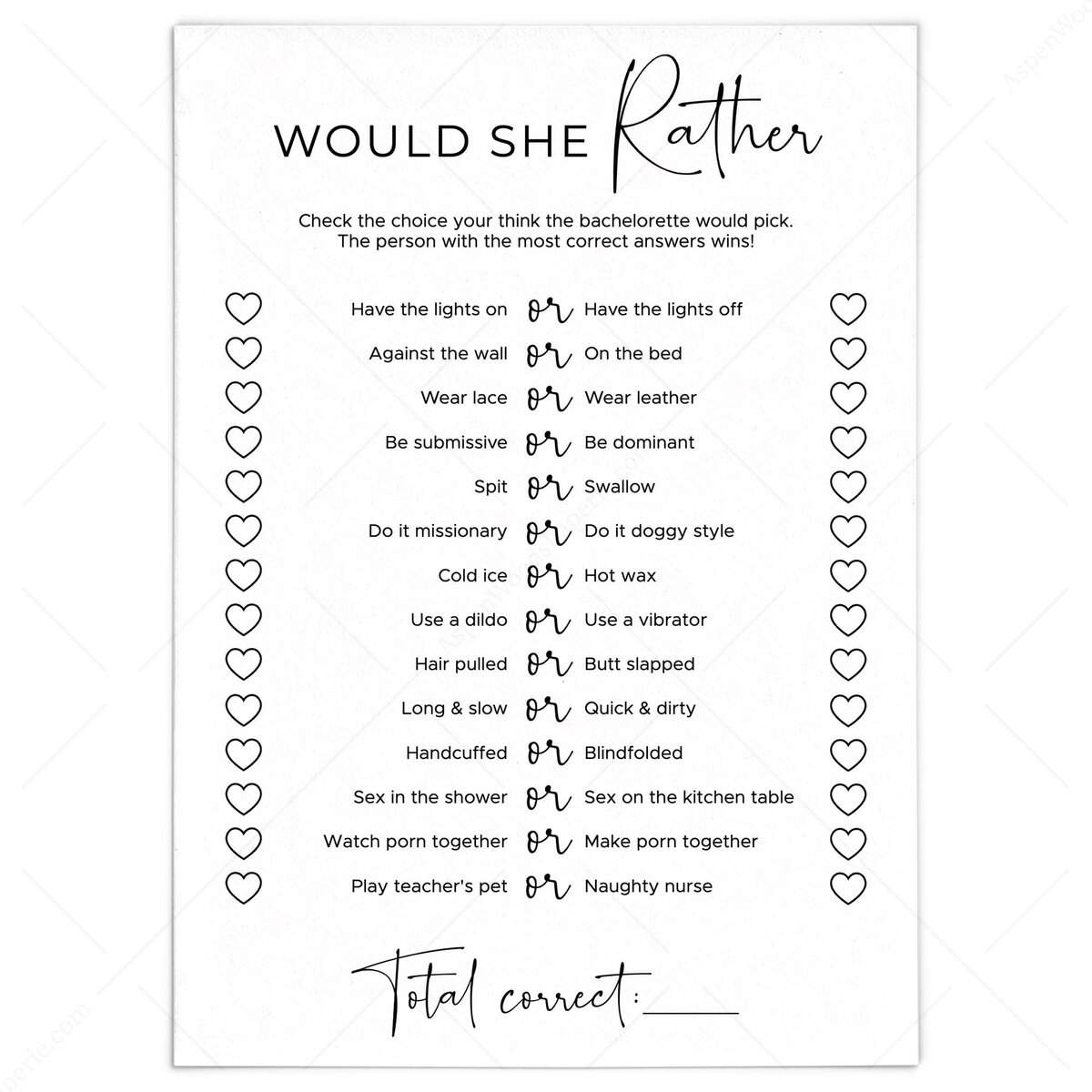 Naughty Would She Rather Game | Dirty Hen Party Activity