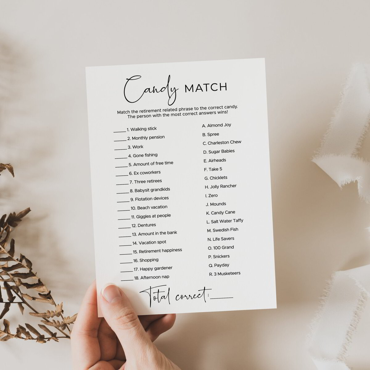 Candy Match Up Game for Retirement Party Activities | Printable Game