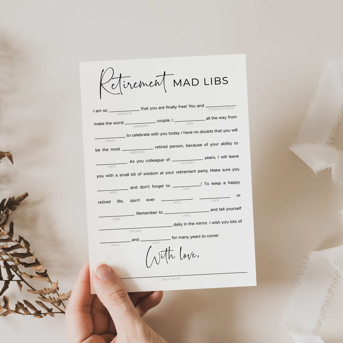 Modern Themed Retirement Mad Libs Printable | His and Her
