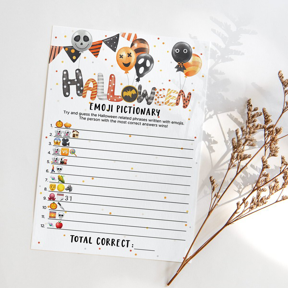 Black and Orange Halloween Emoji Pictionary with Answers | Printable