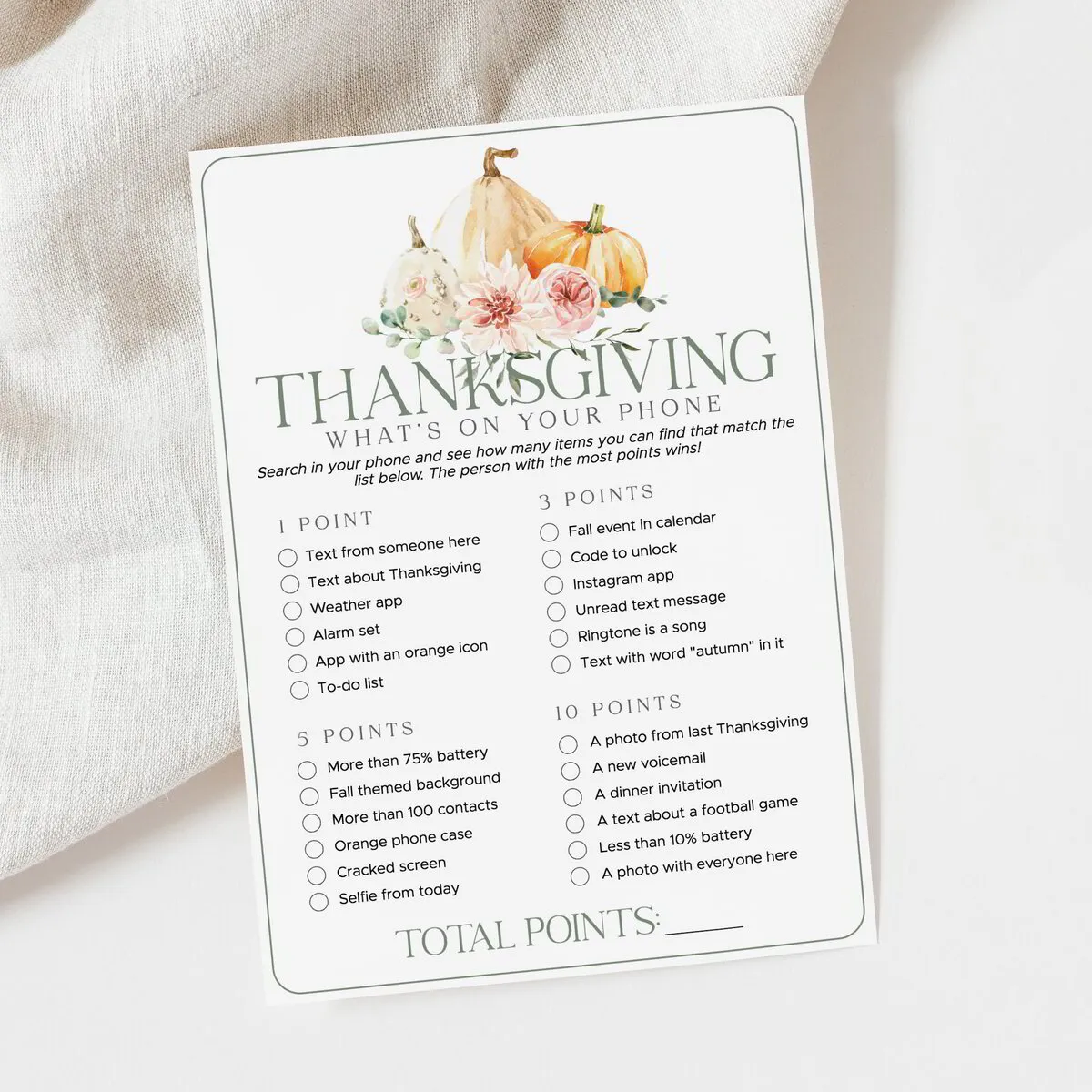 Whats On Your Phone Thanksgiving Game | Digital Download