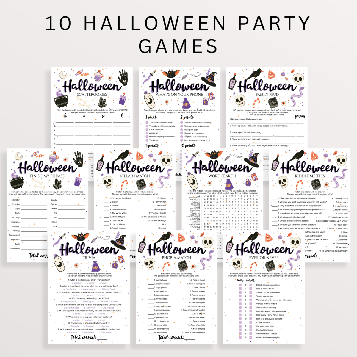 Witch Halloween Party Games Pack | Editable Templates