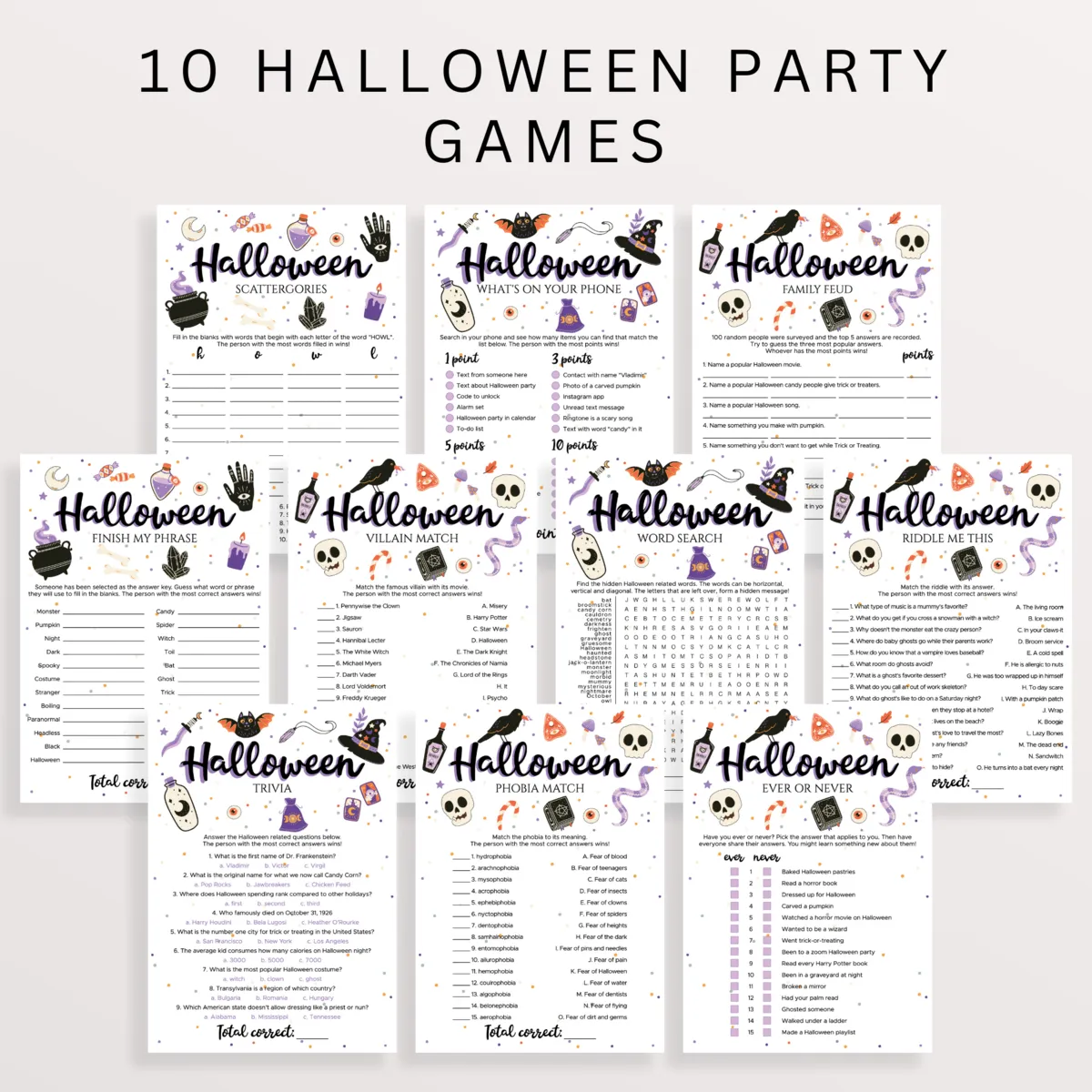 Witch Halloween Party Games Pack | Editable Templates