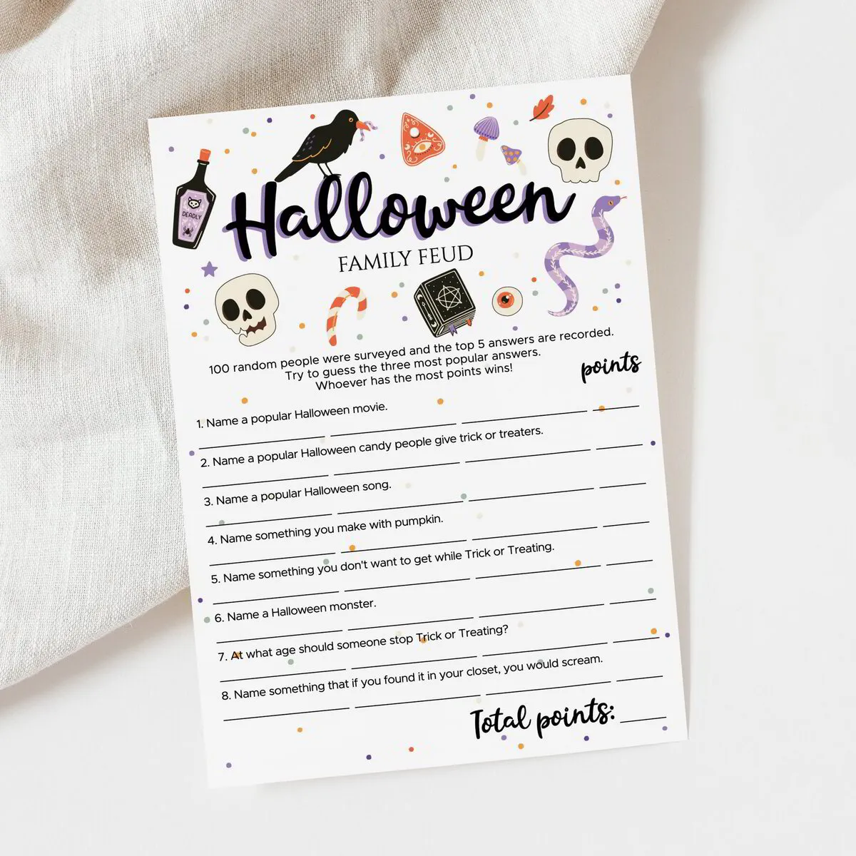 Family Feud Halloween Questions and Answers | Printable Game