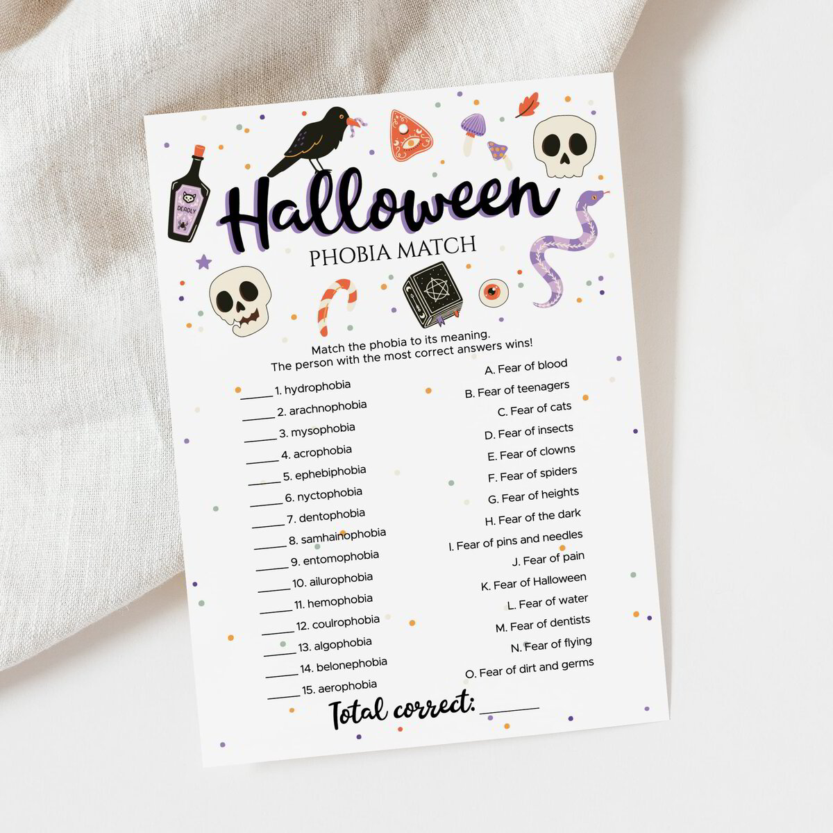 Phobia Match Up Game Printable | Halloween Rave Idea