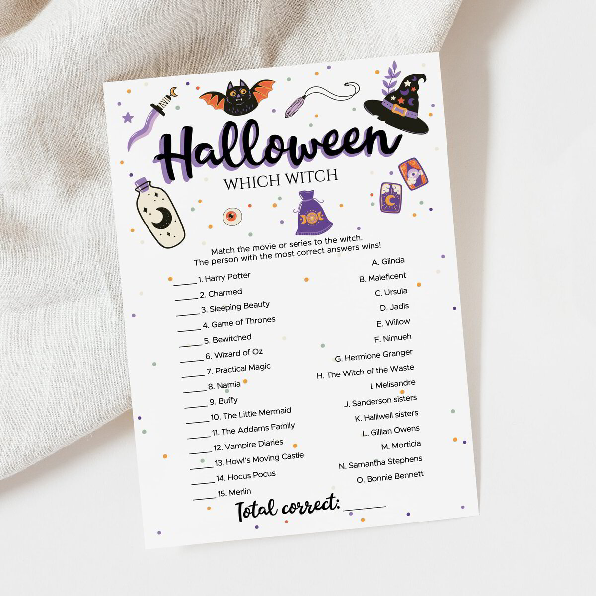 Halloween Witch Game | Which Witch | Movie Match Up Printable